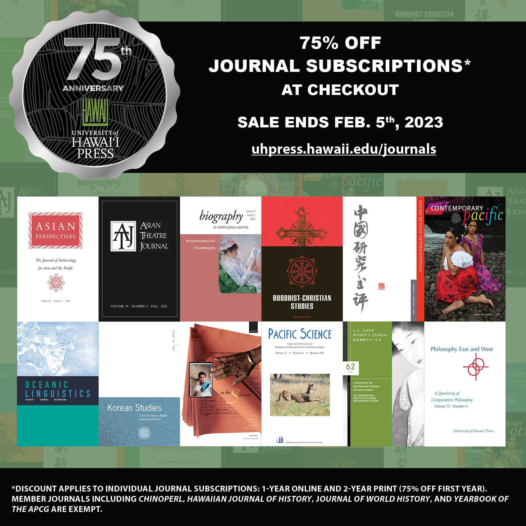 Sale! Celebrating 75 years of journal publishing – UH Press